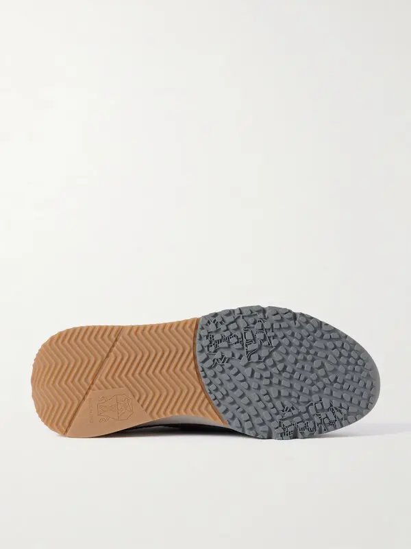 Brunello Cucinelli Leather-trimmed Stretch-knit Sneakers - Blue