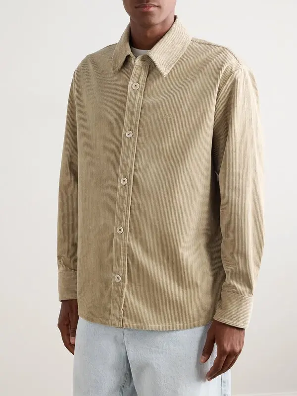 A.p.c. Bobby Logo-embroidered Cotton-corduroy Overshirt - Neutrals