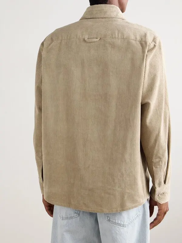 A.p.c. Bobby Logo-embroidered Cotton-corduroy Overshirt - Neutrals