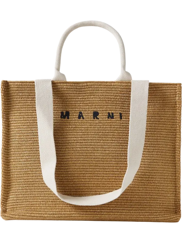 Marni Large Canvas-trimmed Embroidered Raffia Tote - Neutrals