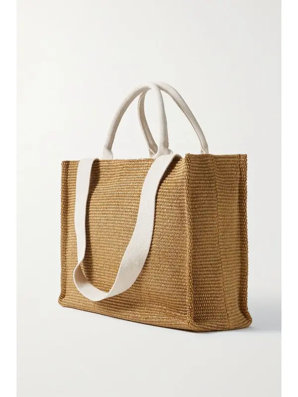 Marni Large Canvas-trimmed Embroidered Raffia Tote