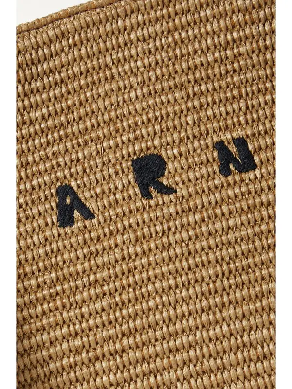 Marni Large Canvas-trimmed Embroidered Raffia Tote