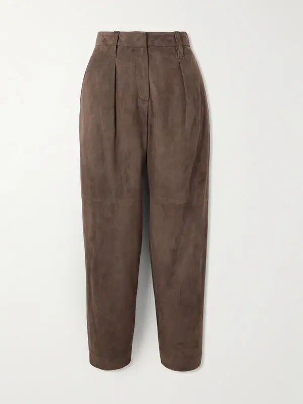Brunello Cucinelli Pleated Suede Tapered Trousers - Brown