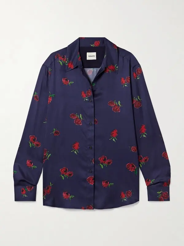 Khaite Argo Printed Silk-twill Shirt - Blue