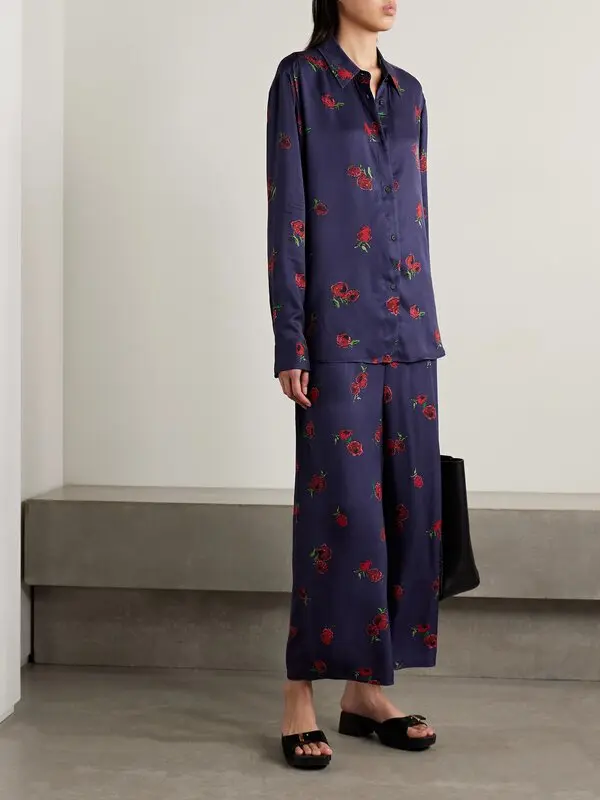 Khaite Argo Printed Silk-twill Shirt - Blue