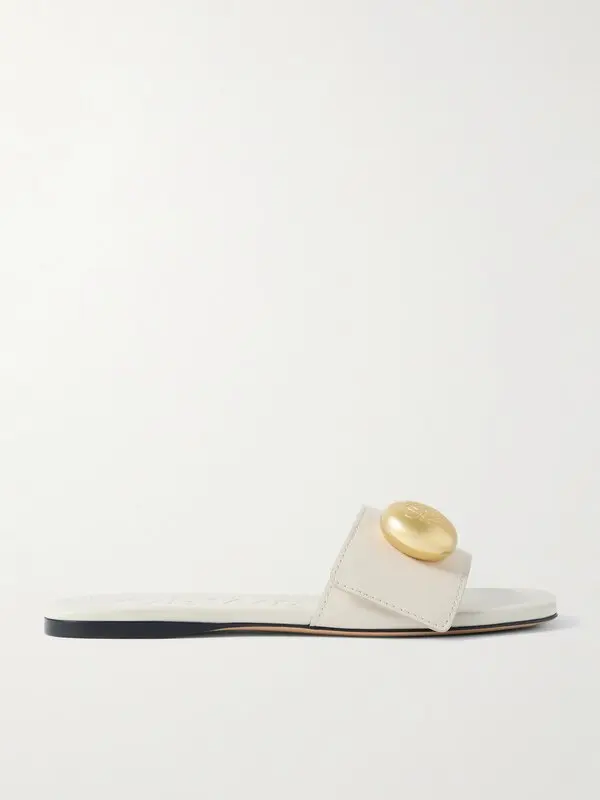 Loewe Pebble Embellished Leather Slides - Cream