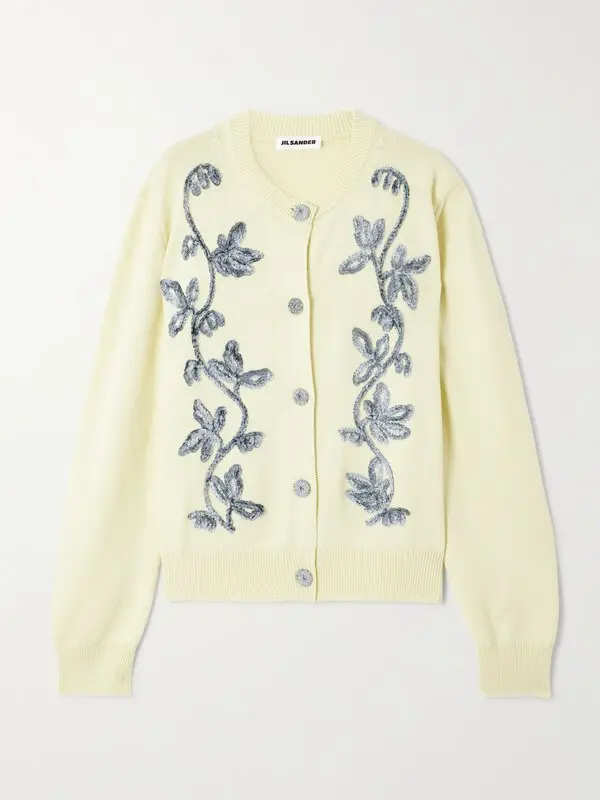 JIL SANDER Oversized Embroidered Wool Cardigan - Yellow