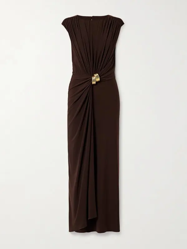 Brandon Maxwell The Serena Embellished Gathered Stretch-jersey Gown - Brown
