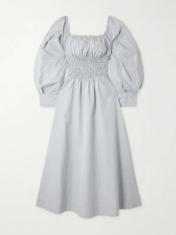 Altuzarra Josie Shirred Striped Midi Dress - Blue