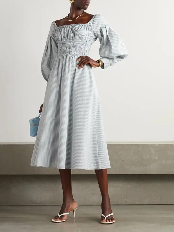 Altuzarra Josie Shirred Striped Midi Dress - Blue