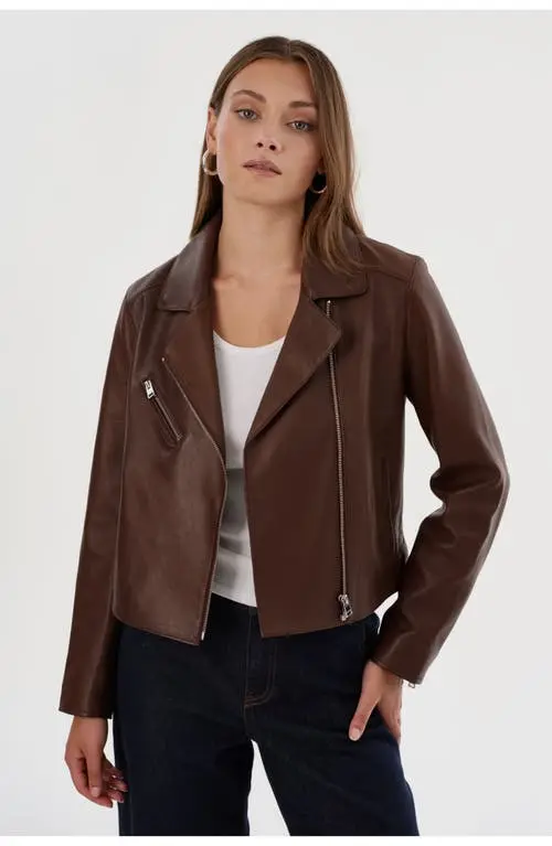 LAMARQUE Valeria Leather Biker Jacket - Brown