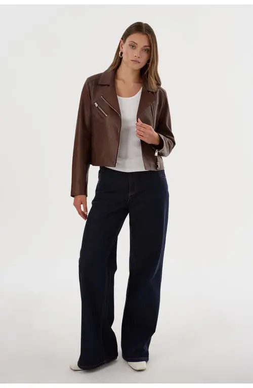 LAMARQUE Valeria Leather Biker Jacket - Brown