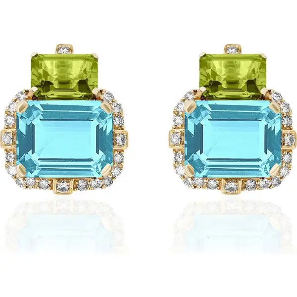 Goshwara Gossip Semiprecious Stone Stud Earrings - Pale Blue / Bright Green