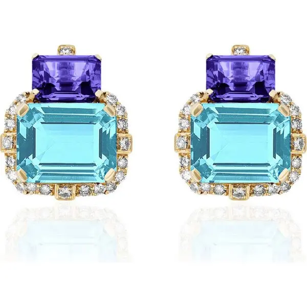 Goshwara Gossip Semiprecious Stone Stud Earrings - Pale Blue / Vivid Blue