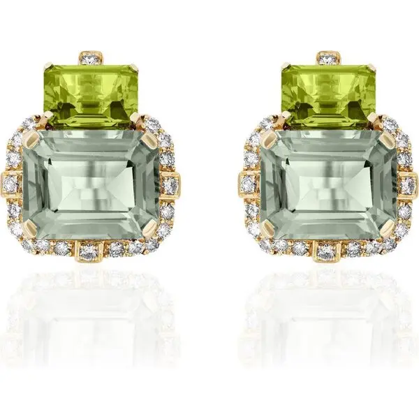 Goshwara Semiprecious Stone Stud Earrings With Diamonds In 18k Gold - Translucent Green / Bright