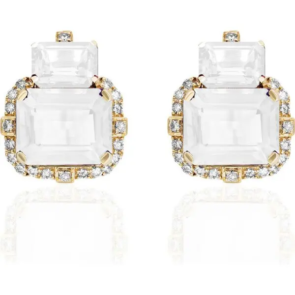 Goshwara Semiprecious Stone Stud Earrings With Diamonds In 18k Gold - White
