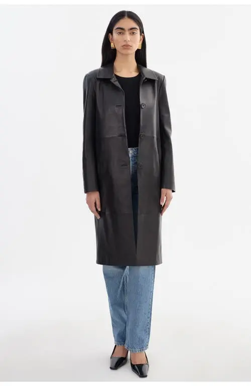 LAMARQUE Longline Leather Coat - Black