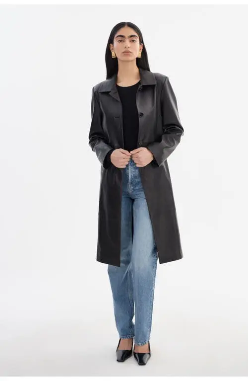 LAMARQUE Longline Leather Coat - Black
