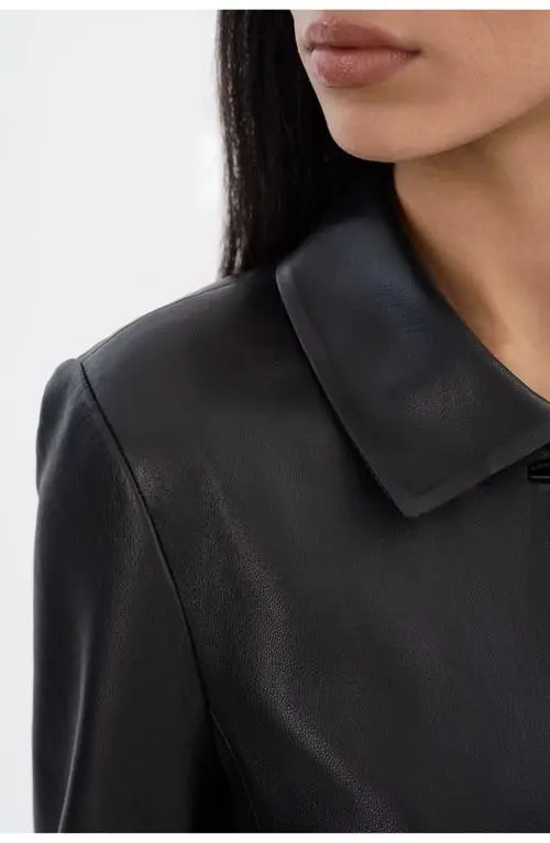 LAMARQUE Longline Leather Coat - Black