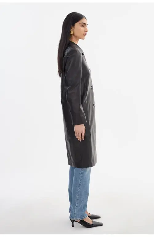 LAMARQUE Longline Leather Coat - Black
