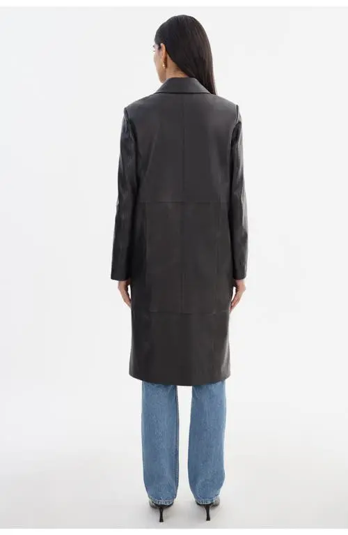 LAMARQUE Longline Leather Coat - Black