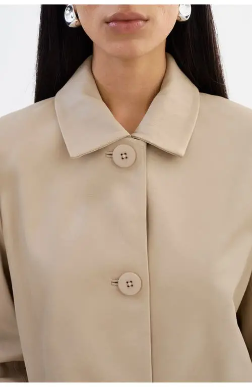 LAMARQUE Longline Leather Coat - Stone