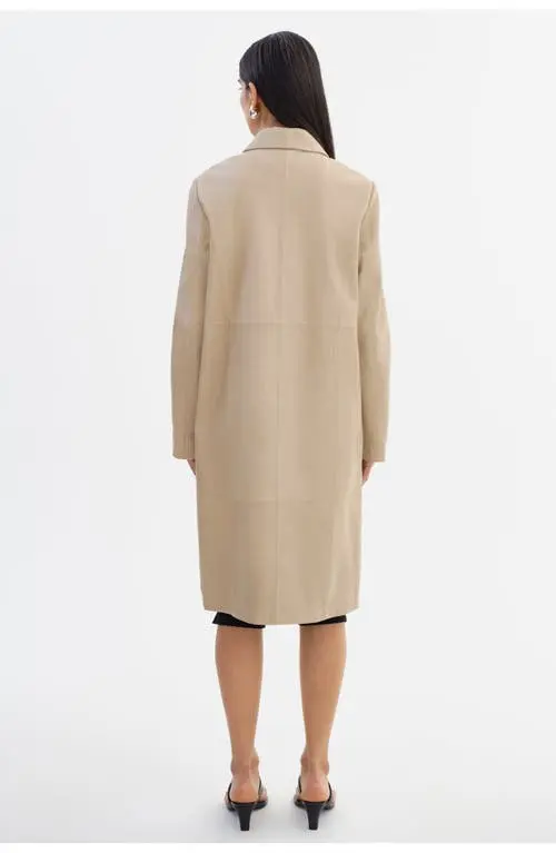 LAMARQUE Longline Leather Coat - Stone