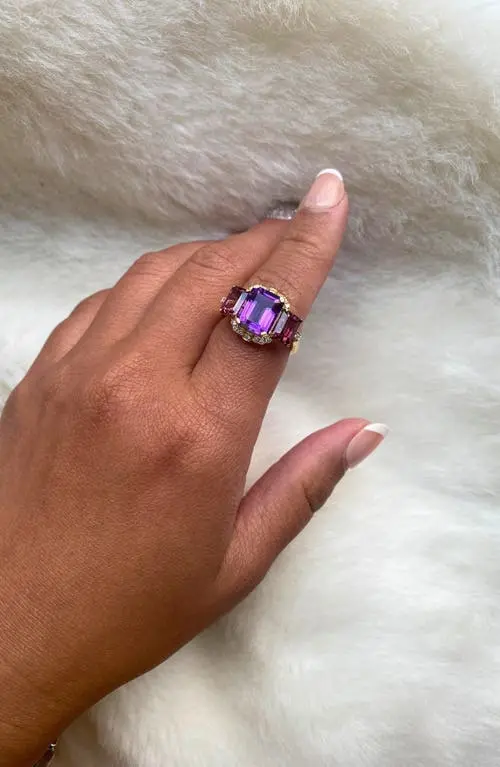 Goshwara Gossip Cocktail Ring With Citrine And Garnet - Purple/red