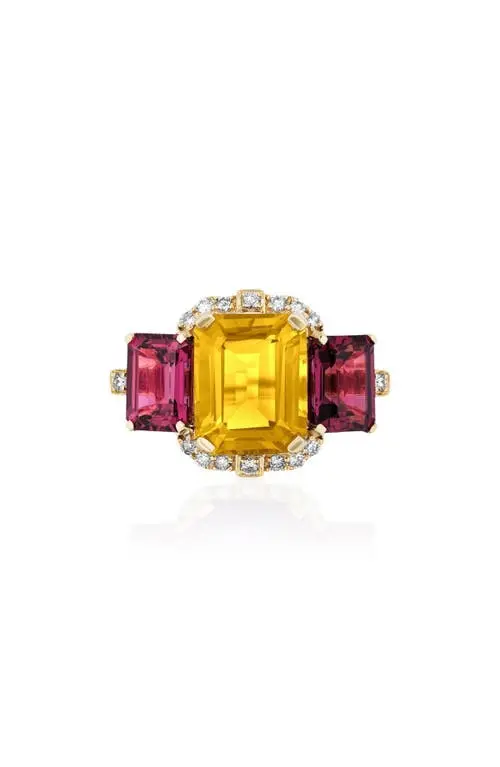 Goshwara Gossip Semiprecious Stone Ring - Yellow / Deep Red