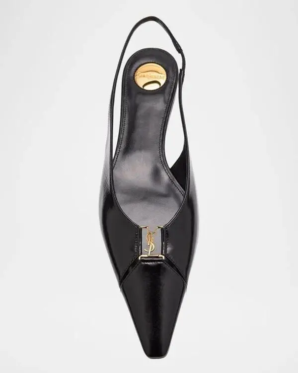 Saint Laurent Babylone Leather Slingback Ballerina Flats - Noir