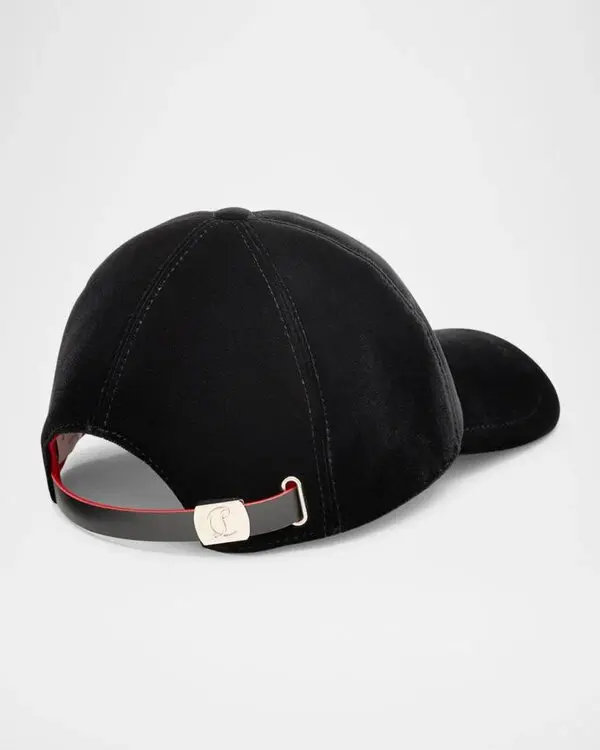 CHRISTIAN LOUBOUTIN Mooncrest Rhinestone Velvet Baseball Cap - Black Jet