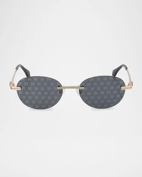 Palm Angels Crystal Oval Sunglasses - 7607 Gold Dark Grey