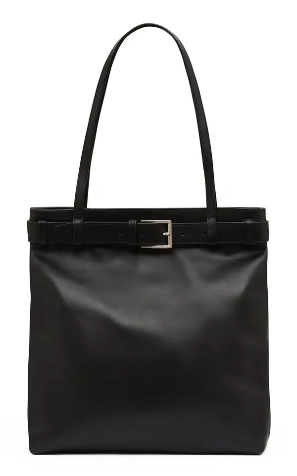 ST. AGNI Belted Leather Tote Bag - Black