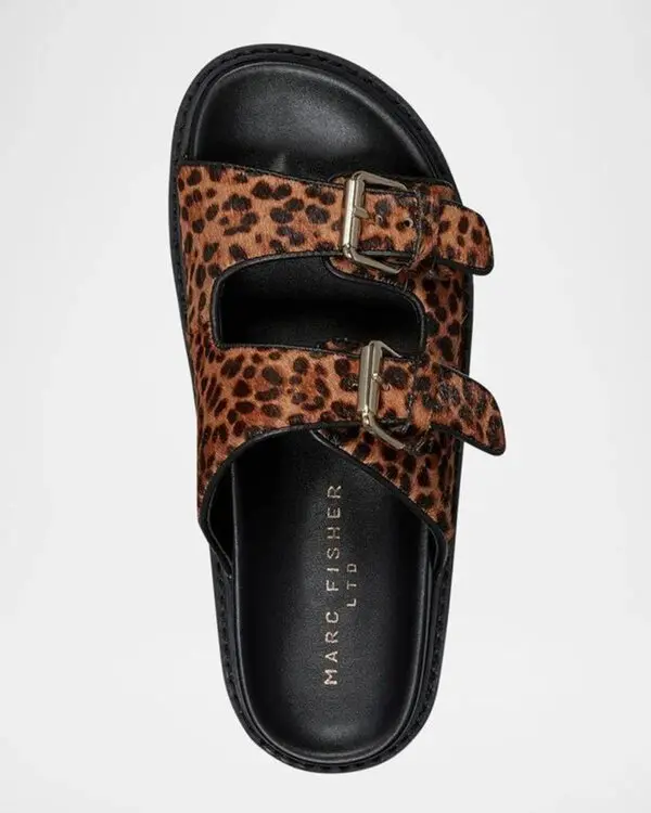 Marc Fisher Agustaly Calf Hair Dual-buckle Slide Sandals - Brown