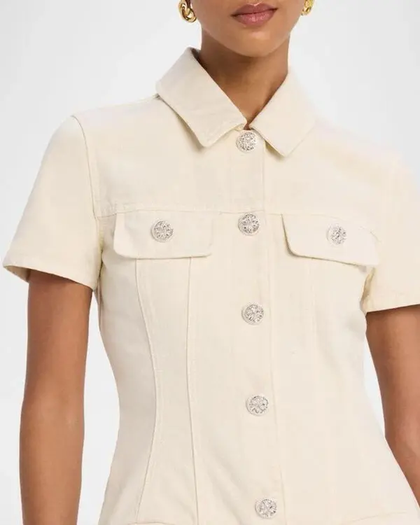 SELF-PORTRAIT Structured Denim Mini Dress - White