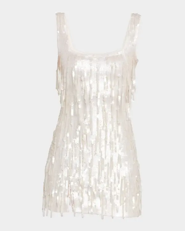 Staud Le Sable Sequined Fringe Mini Dress - Pearl