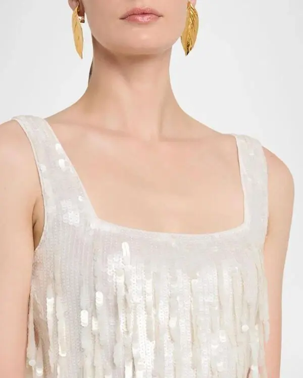 Staud Le Sable Sequined Fringe Mini Dress - Pearl