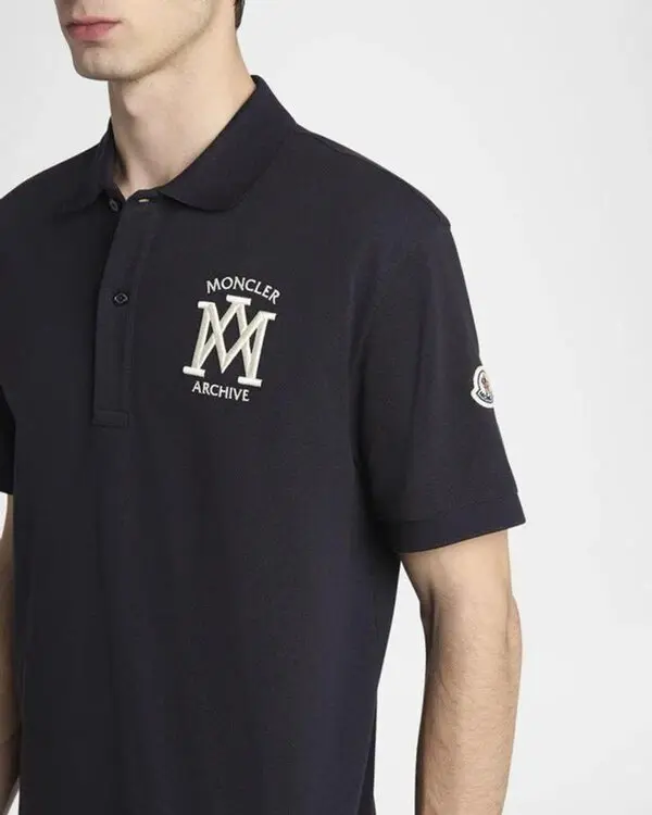Moncler Apos;s Cotton Archive Logo Polo Shirt - Navy