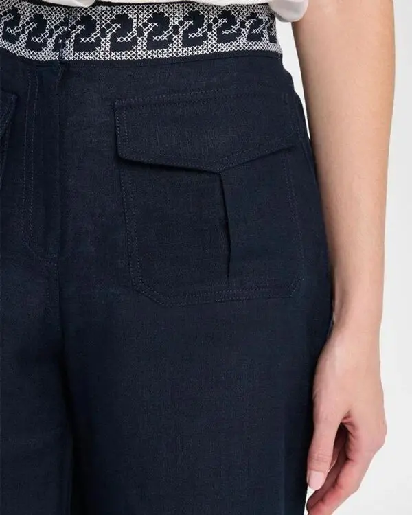 Silvia Tcherassi Zina Embroidered Linen Crop Pants