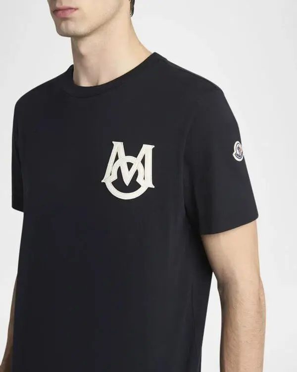 Moncler Apos;s Monogram Applique Crewneck T-shirt - Navy