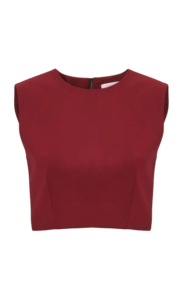 Carolina Herrera Bi-stretch Wool Cropped Tailored Top - Red