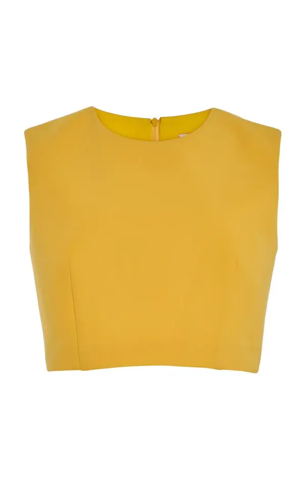 Carolina Herrera Bi-stretch Wool Cropped Tailored Top - Yellow