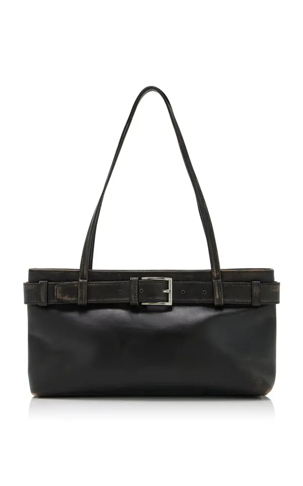ST. AGNI Belt-detailed Leather Baguette Bag
