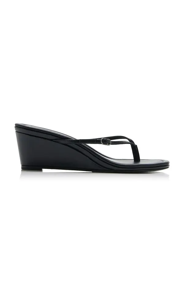 ST. AGNI Petit Leather Wedge Thong Sandals - Black