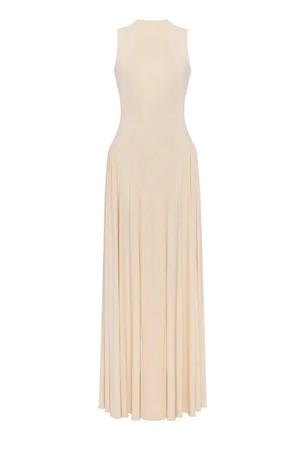 MILLA Sleeveless Maxi Dress With Pleated Skirt - Nude