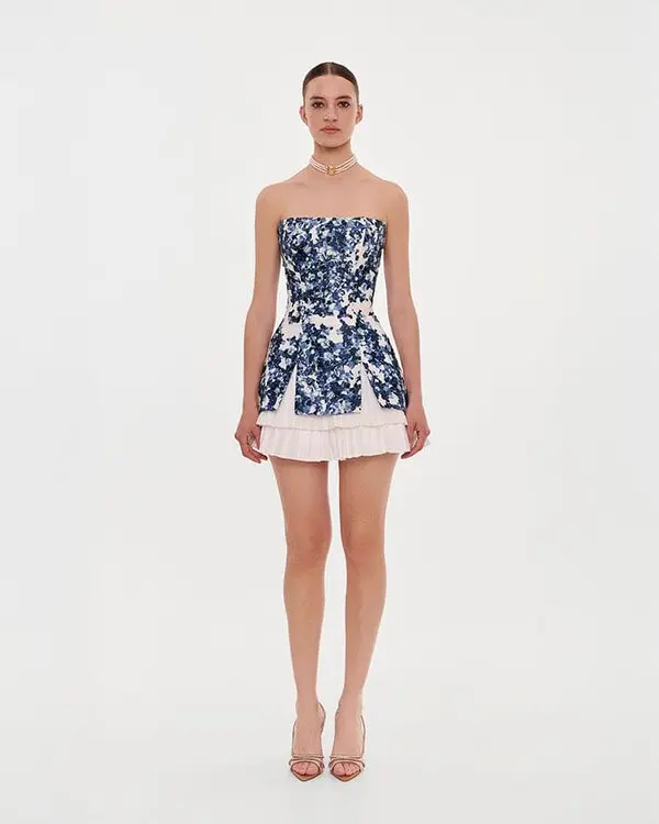 MILLA Strapless Floral Print Mini Dress - Blue Hydrangea Mini