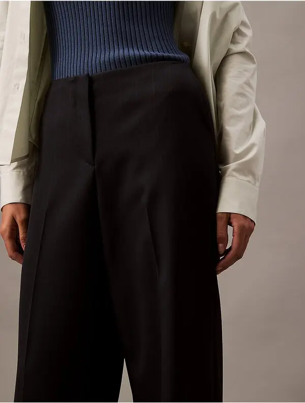 Calvin Klein Pinstripe Wool Blend Wide Leg Trousers