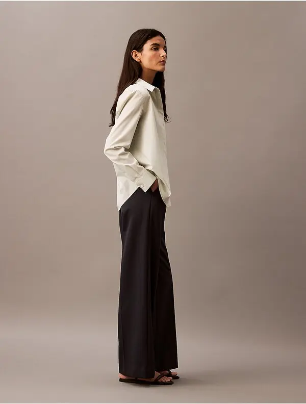 Calvin Klein Pinstripe Wool Blend Wide Leg Trousers