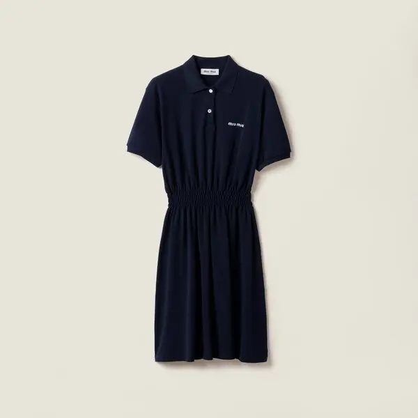 Miu Miu Cotton Piqu Fit-And-Flare Dress - Navy | Editorialist