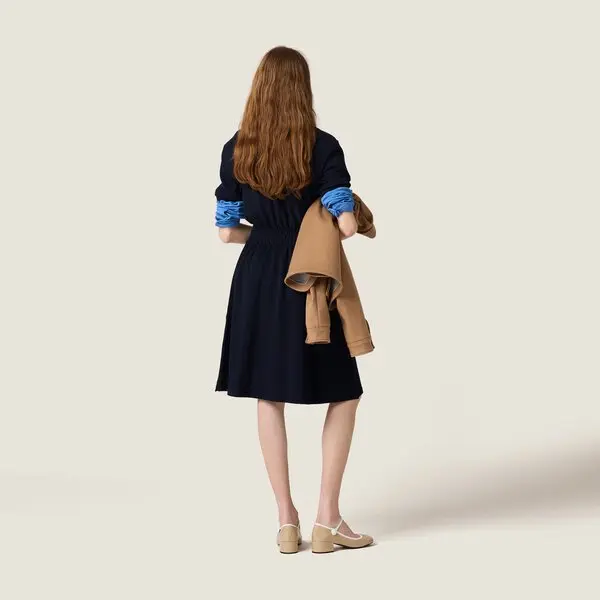 Miu Miu Cotton Piqué Fit-And-Flare Dress - Navy | Editorialist